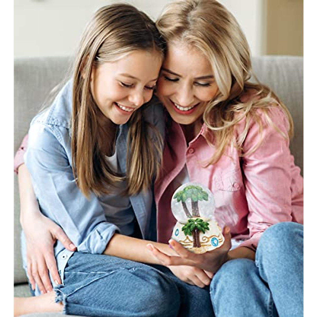 COTA Global Palm Tree Stone Snow Globe - Sparkly Water Globe Figurine with Sparkling Glitter, Collectible Novelty Ornament for Home Decor, for Birthdays, Christmas and Valentine's Day