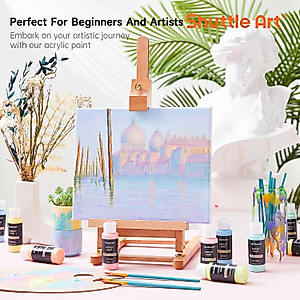 Shuttle Art 40 Pack Pastel Acrylic Paint Set, 30 Colors, 60ml/2oz Bottles, High Viscosity, Water-proof Paint With 10 Paint Brushes for Painting &Crafting on Canvas, Rock, Ceramic, Fabric
