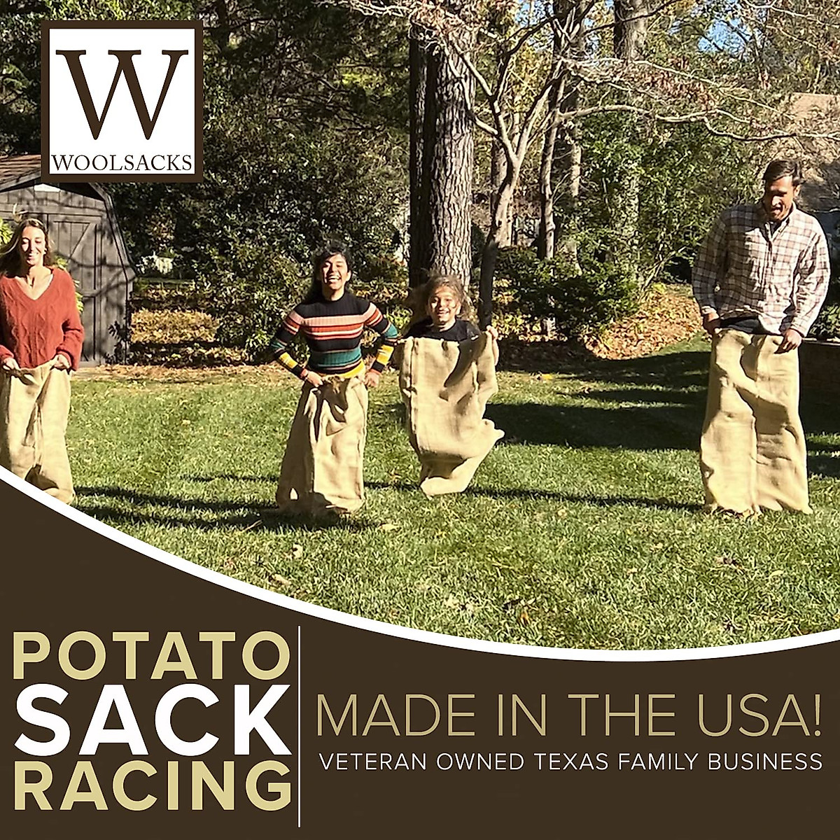 Woolsacks Potato Sack Race Bags for Adults | Large 24" x 40" Burlap Sacks for Sack Races | Great for Birthday Parties, Outdoor Events, Gardening, & More (Pack of 5)