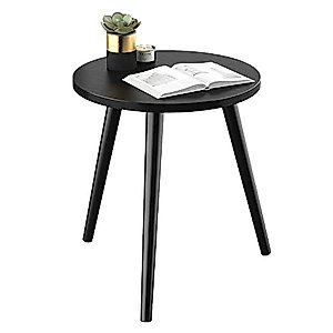 Round Side Table, Small Round Wood End Table Accent Table for Living Room Bedroom Small Spaces, Modern Home Decor Round Night Stand Slim Bedside Tables, Easy to Assemble, Black
