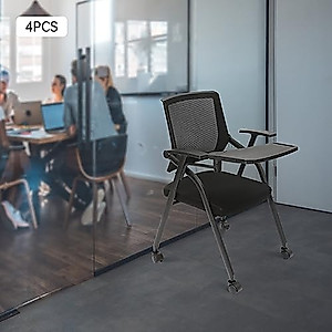 YIYIONCE 4Pack Office Tablet Arm Chair Office Guest Chairs & Reception Chairs with Wheels Foldable Stackable Meeting Chair Black Mesh Bouncing Back Chair for Office Meeting & Reception| US Stock