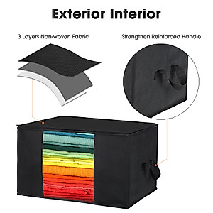 BERVES Storage Bag 90L 3 Pack, Large Capacity Foldable Closet with Reinforced Handle and Sturdy Zipper , Clear Window, Thick Fabric Organizers for Blankets, Clothes, Bedding (Black)