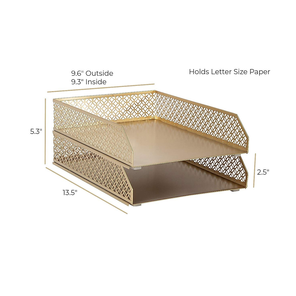 Blu Monaco Gold Desk Organizer Stackable Paper Tray Set of 2 - Metal Two Tier Tray - Stackable Letter Tray - Inbox Tray for Desk