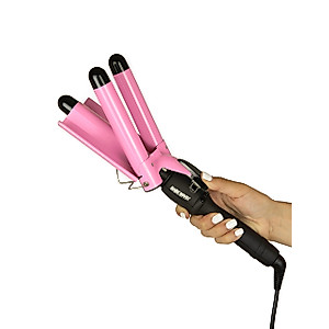 Trademark Beauty Three Barrel Hair Waver, Curling Iron, 1 Inch, Beach Waves, Quick Heat, Babe Waves Original, Adjustable Temperature Hair Curler - Pink