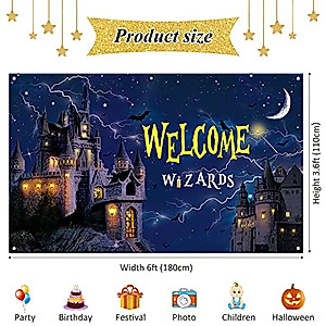 Wizard Birthday Party Supplies Wizard Backdrop Banners Birthday Background Magical Wizard Banner Welcome Sign for Boys Girls Photography Birthday Photo Booth Wizard Wall Decor 6 x 3.6 Feet (Castle)