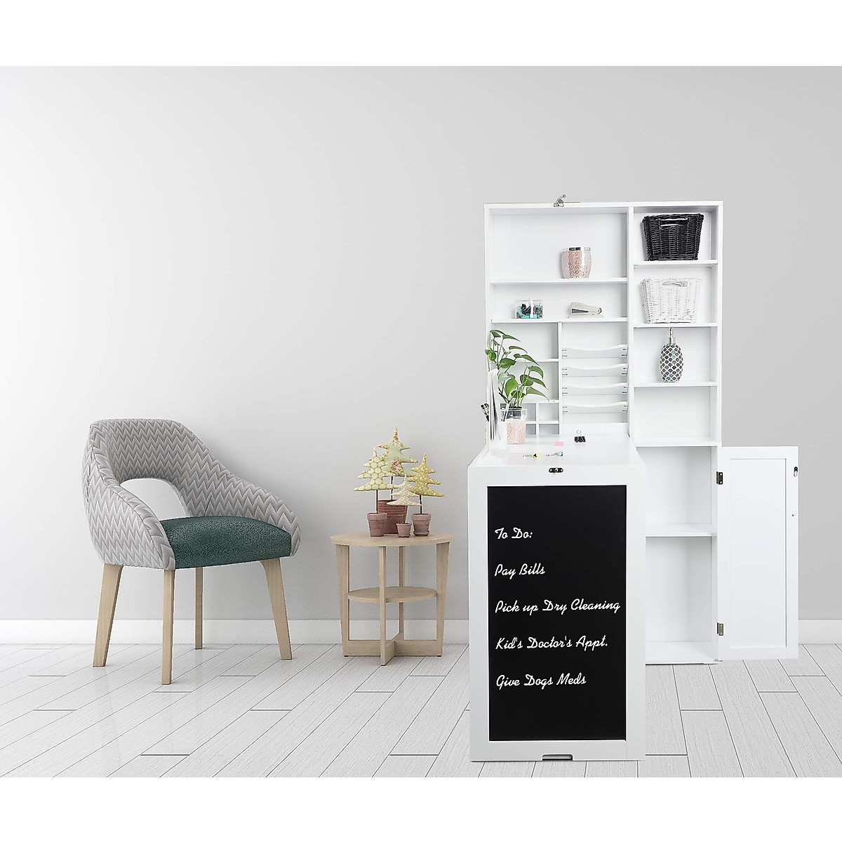 Utopia Alley Collapsible Fold Down Desk Table | Computer Desk with Large Storage Cabinet & Bottom Shelves, Stylish Furniture for Home Office, Crafting, and More (White)