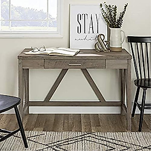 Walker Edison Rustic Farmhouse Wood Computer Writing Desk Home Office Workstation Small, 46 Inch, Grey
