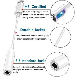 Apple MFi Certified 2 Pack Lightning to 3.5 mm Headphone Audio Aux Jack Adapter Dongle Cable Converter Compatible with iPhone 12 11 Pro XR XS Max X 8 7 iPad