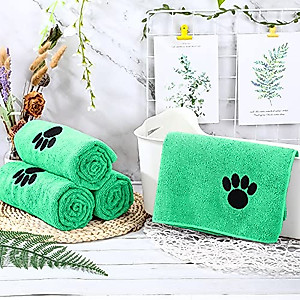 Chumia 4 Pack Pet Grooming Towel Absorbent Dog Towels for Drying Dogs Soft Microfiber Dog Drying Towel Quick Drying Large Dog Bath Towel for Dogs, Cats and Other Pets (Green, 16 x 31 Inch)