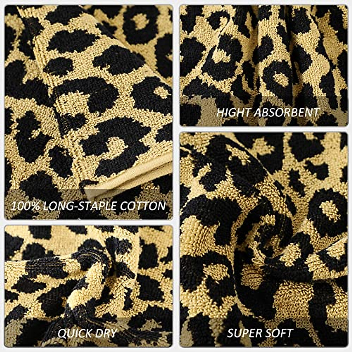 Luxury Leopard Bath Towel Sets for Women Girls Yellow Black Large Ultra Soft 100% Cotton 1 Bath Towels Sheets 1 Hand Towels 1 Washcloths Highly Absorbent for Adults Women Face Body (Yellow)