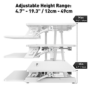 AboveTEK Standing Desk Converter, 36" Stand Up Desk Riser with Gel Wrist Rest, Tabletop Sit Stand Desk Fits Dual Monitors, Two Tiered Adjustable Height Desk with Removal Keyboard Tray, White