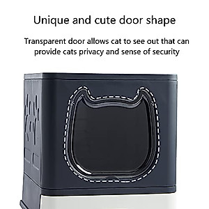 Kitty Litter Box with Lid Foldable Enclosed Kitten Potty with Cover Front Entry and Top Exit Cat Litter Boxes Drawer Type Easy Clean No Odor Control 2 in 1 Cleaning Brush(Black)