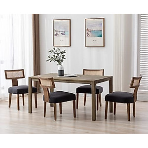 CIMOTA Upholstered Rattan Dining Chairs Set of 2 Mid Century Modern Kitchen & Dining Room Chairs Linen Farmhouse Armless Side Chair with Wood Frame/Curved Backrest, Charcoal