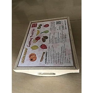 CARLORBO Wooden Toys for 2 Year Old - Pretend Play Food Set for Kids Play Kitchen,9 Cuttable Toy Fruit and Veg with Wooden Knif and Tray,Gift Idea for Boys Girls Birthday