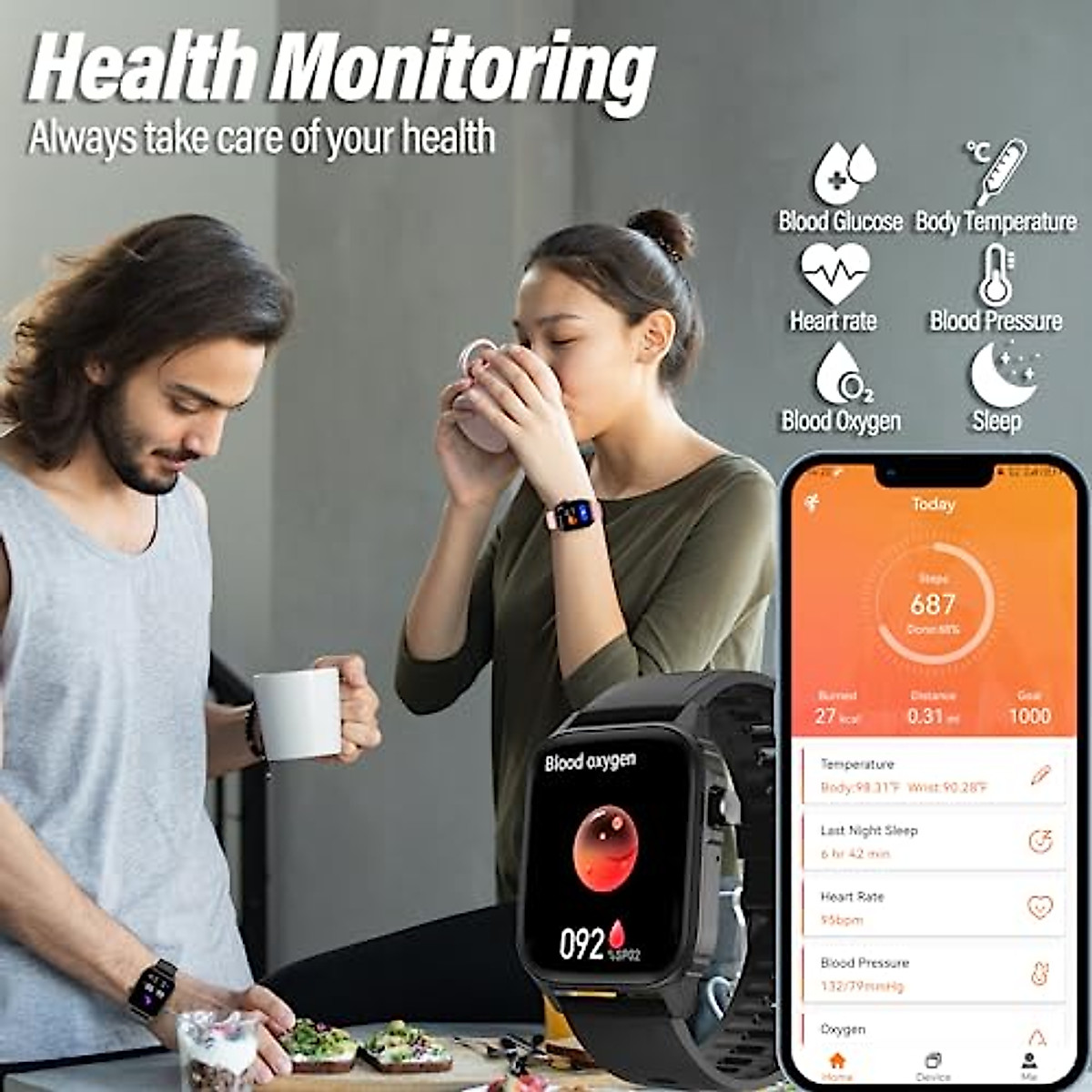 FILIEKEU 𝑯𝒆𝒂𝒓𝒕 𝑹𝒂𝒕𝒆 𝑺𝒎𝒂𝒓𝒕𝒘𝒂𝒕𝒄𝒉𝒆𝒔 Men Women Temperature Sleep Monitoring Fitness Smart Watch Bluetooth Call Waterproof 100 Sport Activity Trackers Calories for Android iOS Phone
