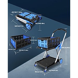 Collapsible Utility Cart Multi Use Functional Collapsible Shopping Carts 2-Tier Collapsible Shopping Cart with Baskets Carrito para Supermercado con Ruedas