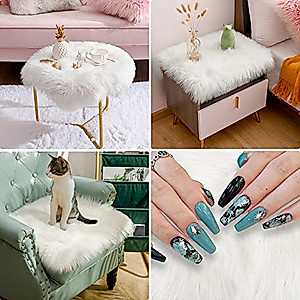 Soft Faux Sheepskin Chair Cushion, White 1.6' x 1.6' Square Fluffy Faux Fur Area Rug, Bedroom Seat Cushion Throw Chair Cover for Living Room Dorm Sofa Decor