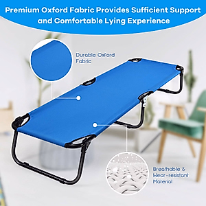 GYMAX Camping Cot, 330 LBS Folding Cot for Sleeping, Easy Set Up Cot Bed for Adults, Indoor &Outdoor Travel Adventure Picnic Hiking Cot for Patio Yard Home Office (Blue)
