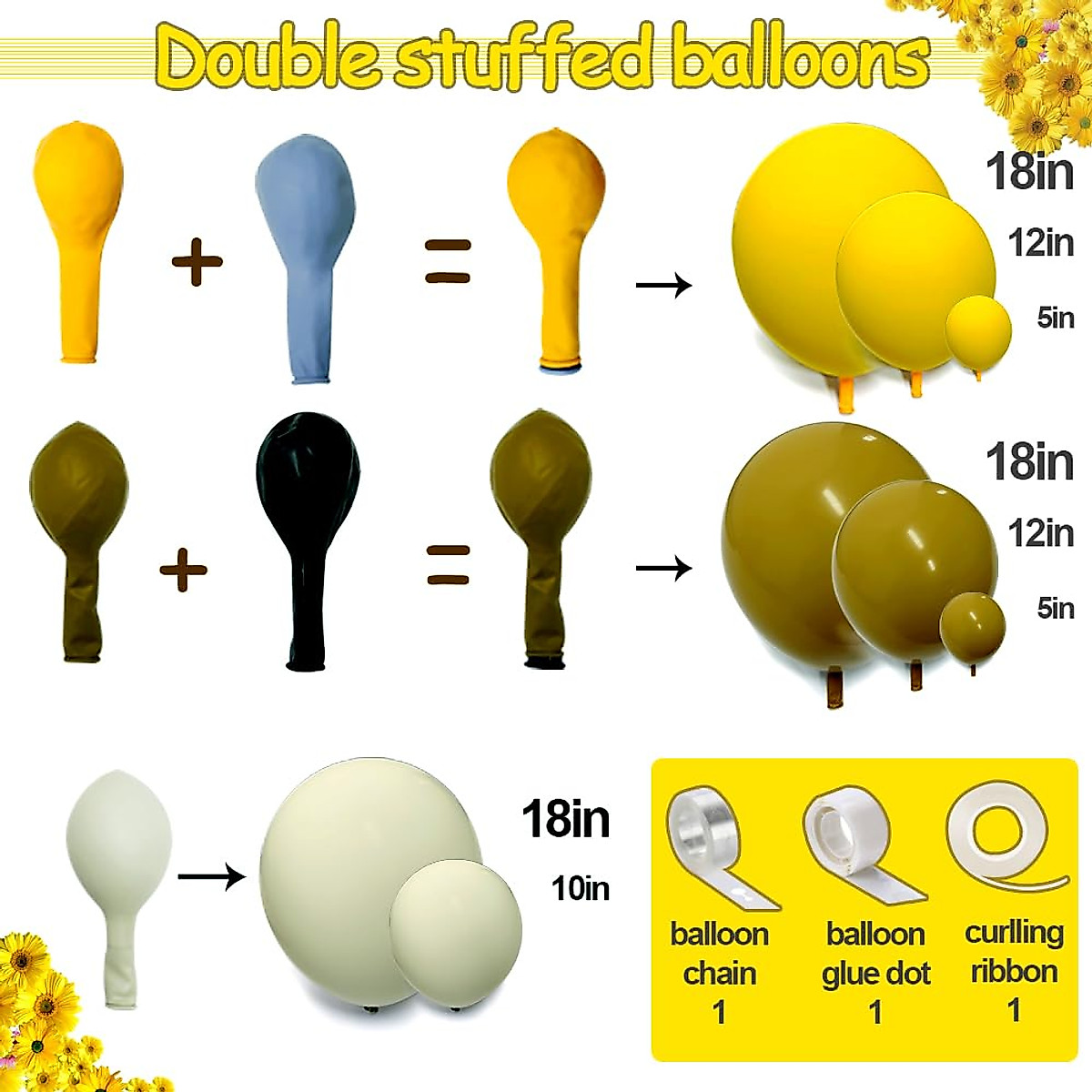 Captank Double Stuffed Mustard Yellow Brown White Sand Balloons Garland Arch Kit Dark Lemon Coffee Pastel Balloons For Daisy Bee Sunshine Sunflower Birthday Baby shower Gender Reveal Graduation