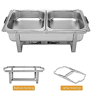 ROVSUN 8 Quart Chafing Dish Buffet Set,Stainless Steel Catering Serve Chafer,Restaurant Food Warmer, Rectangular Buffet Stove with 2 Half Size Food Pans and Foldable Frame for Party (1 Pack)