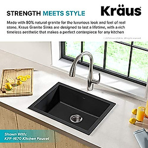 Kraus KGD-410B 24 2/5 inch Dual Mount Single Bowl Black Onyx Granite Kitchen Sink