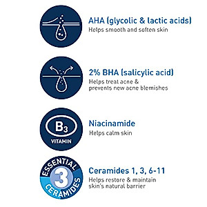 CeraVe Salicylic Acid Acne Treatment with Glycolic Acid and Lactic Acid | AHA/BHA Acne Gel for Face to Control and Clear Breakouts | Fragrance Free, Paraben Free, Oil Free & Non-Comedogenic|1.35 Ounce