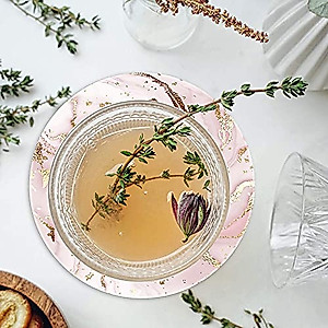 Lahome Pink Coasters for Drinks Absorbent with Holder,Set of 6 Marble Pattern Ceramic Stone Coaster Set with Cork Backing for Mugs Cups Wooden Coffee Table Protection,4 Inches