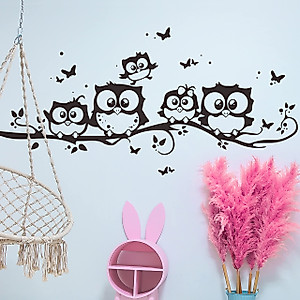 Family Owls On The Tree Branches Wall Decal Removable Cartoon Black Vinyl Owl Wall Art Decor Stickers for Babys Children Rooms Bedroom Living Room TV Background