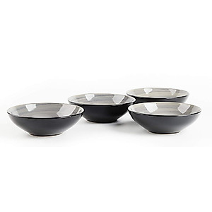 HomeVss, Stoneware Sonoma 16pc Dinnerware Set, Black + Speckled Spin Wash Grey
