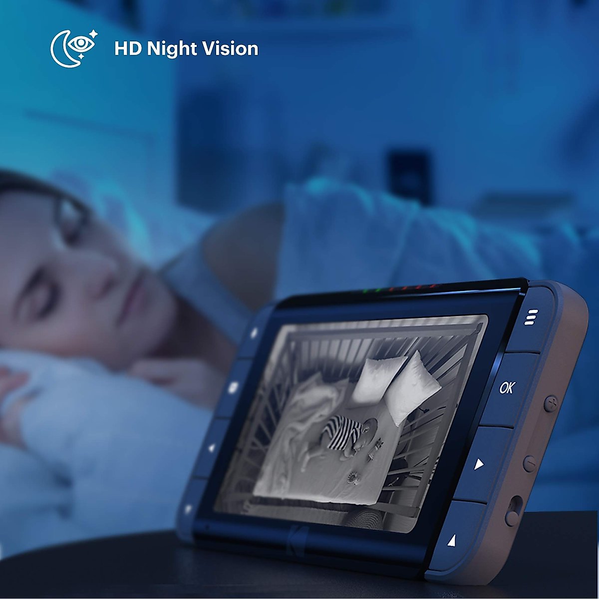 KODAK Cherish C520 WiFi Video Baby Monitor with Above-The-Crib View for Indoor Usage, HD Video on Parent Unit for Constant Monitoring and Phone App for Quick Check-ins