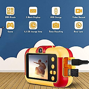 SUZIYO Kids Digital Camera, Children Selfie Video Camcorder 1080P Dual Lens 2.4 Inch HD, Best Christmas Electronic Gifts Toys for Age 3-10 Years Old Boys & Girls Toddlers (with 32G Micro SD Card, Red)