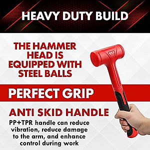 YIYITOOLS Dead Blow Hammer Set, 3 Piece/16oz(1LB),27oz(1.5LB),45oz(3LB),Red and Black, Shockproof Design, No Rebound Mallet Unibody Molded Checkered Grip Spark and Rebound Resistant (YY-3-013)