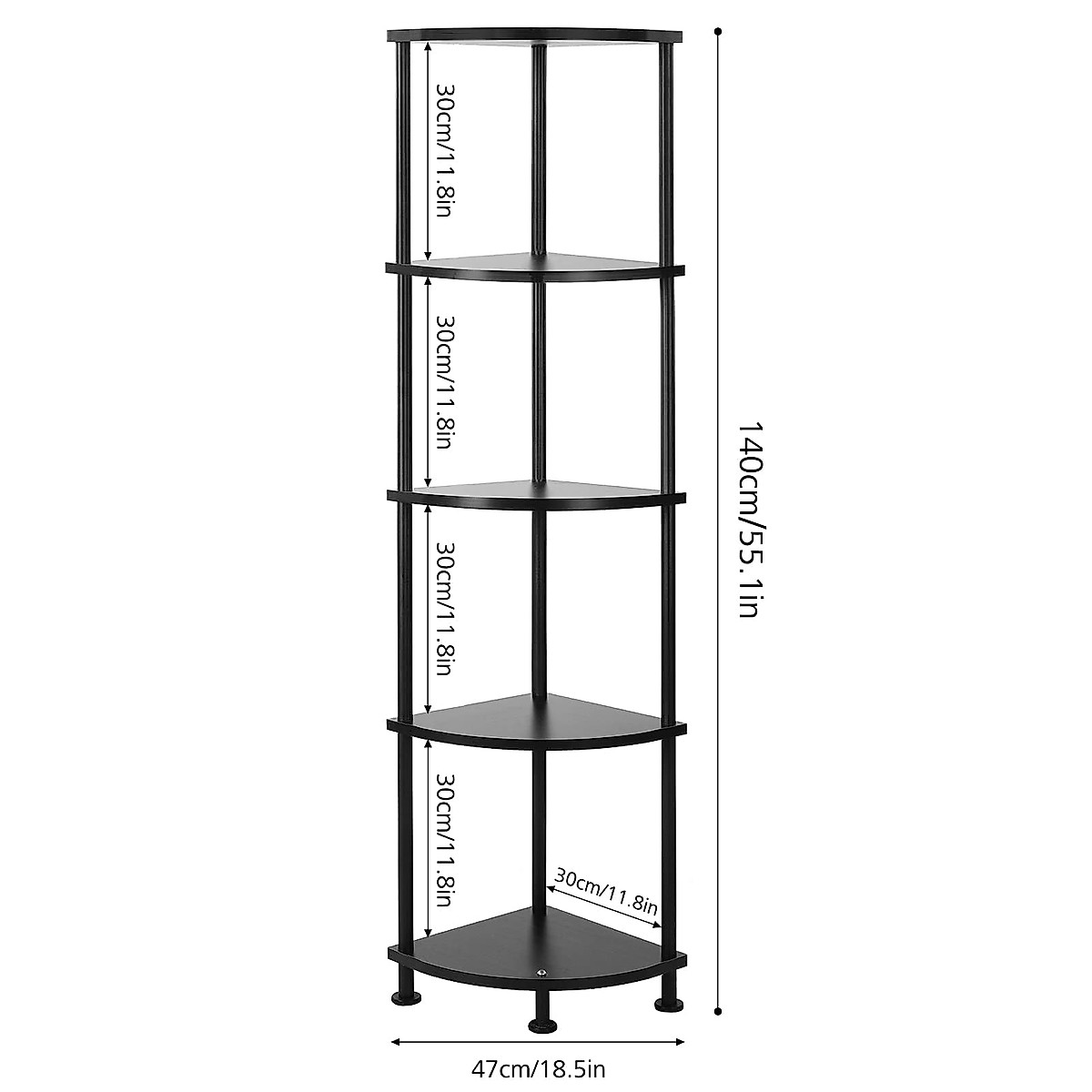 5 Tier Corner Shelf Elevtab, Multipurpose Corner Shelf Stand Storage Bookshelf Tall Bookcase,Plant Stand Corner Shelf Unit for Living Room,Bedroom,Bathroom and Garden,Black shelves for Home and Office