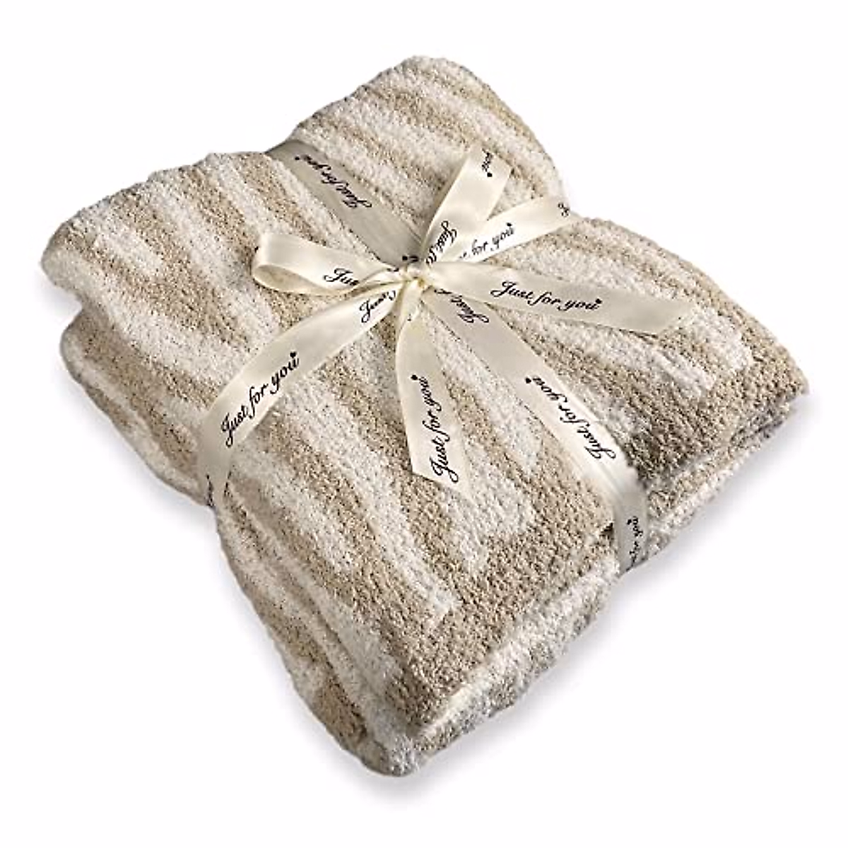 Luxury Sage Green Throw Blanket Knitted Ultra Soft Stripes Beige Blanket Zebra Pattern Air Feel Cozy Warm for Bed Sofa Couch in All Seasons