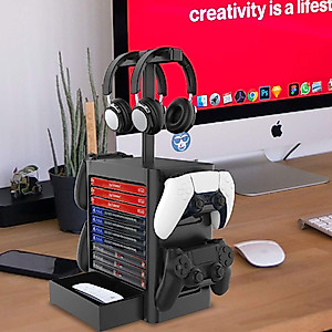 ASFSKY Game Organizer Storage Tower Game Controller Holder ABS Video Game Organizer Multifunctional Game Disk Rack Controller Organizer Headset Holder for PS5 PS4 Xbox Gamer Gifts