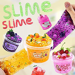 Crystal Slime, Orange Mango Clear Jelly Cube Glimmer Crunchy Slime with 8 Add-ins, Idea Stress Relief Toy, Kids Party Favor, Birthday Easter Christmas New Year Gift for Girls & Boys Age 6 7 8 9 10+