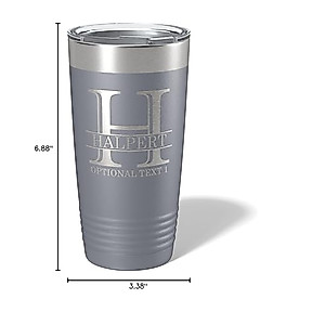 Personalized 20oz (17 Colors) Powder Coated Insulated Stainless Steel Tumbler with Lid, Custom Etched, Customized Engraved Gift Idea for Women Men Her Him, Halpert Monogram Initial Name (Gray)