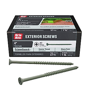 Grip-Rite PTN4S1 PG10 Polymer Coated #10 x 4 Coarse Thread Deck Screw, Gray, 1lb Box