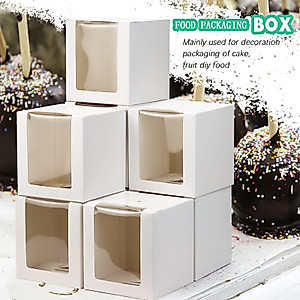 FIREBOOMOON 30 PCS White Kraft Candy Apple Boxes with Holes and Sticks,Caramel Candied Apple Cake Cookies Chocolate Gift Boxes with Clear Window for Wedding,Party,Baby Shower(4" x 4" x 4")