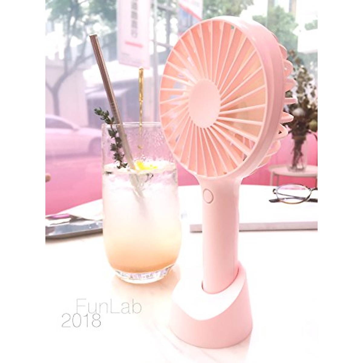 YIHUNION Mini Handheld Fan Portable, Hand held Personal Fan Rechargeable Battery Operated Powered Cooling Desktop Electric USB Fan with Fan Stand, 2500mAh Battery 4 Modes for Home Travel Outdoor（Pink）