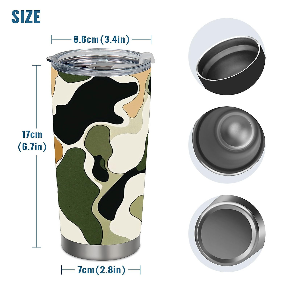 QWEUIOP 20oz Insulated Travel Coffee Mug Black Green Camouflage Pattern Stainless Steel Tumbler with Lid Double Wall Vacuum Coffee Cup For Hot and Cold Drinks14187