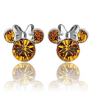 Disney Womens Minnie Mouse November Birthstone Stud Earrings - Minnie Mouse Earrings - Disney Earrings (November-Topaz Crystal)
