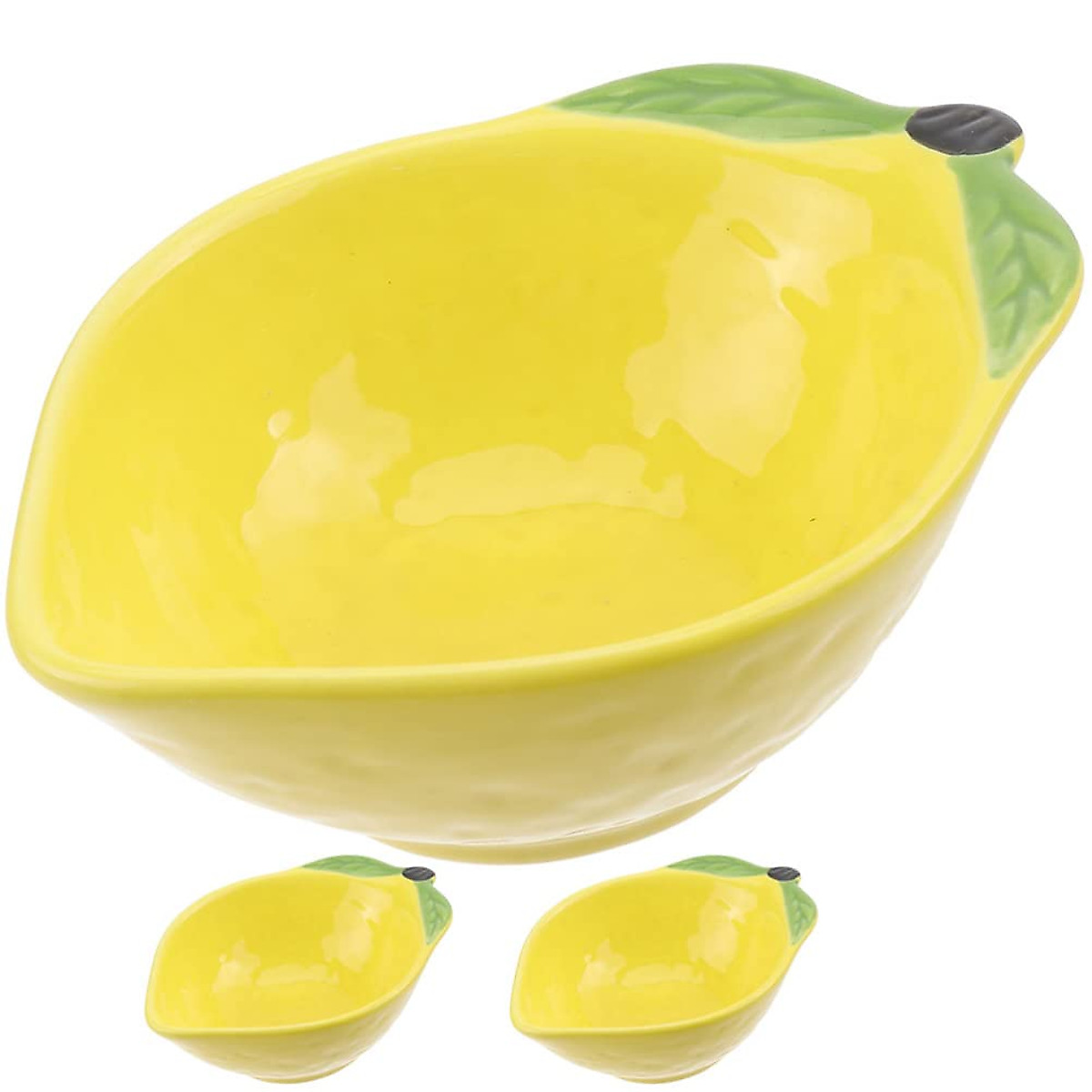SHERCHPRY 3Pcs Lemon Shaped Bowl Ceramic Dessert Dishes Snacks Fruit Salad Platter Candy Nut Dishes Bowl for Home Kitchen (Yellow)