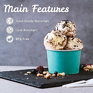 MATICAN Paper Ice Cream Cups, 50-Pack 9-oz Disposable Dessert Bowls for Hot and Cold, 9-ounce, Hot Pink, Baby Pink, Mint, Yellow, Blue