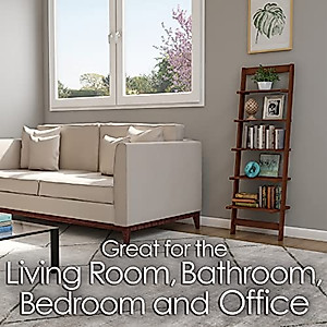 Lavish Home 5-Tier Ladder Bookshelf- Leaning Decorative Shelves for Display, Walnut