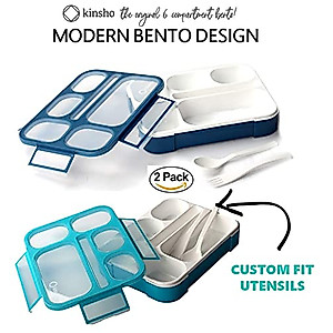 kinsho Bento Box Lunch Boxes and Matching Ice Packs (Blue)