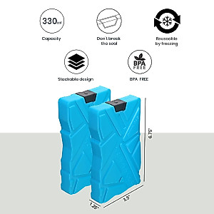 Pinnacle Ice Blocks for Cooler Set of 2, 20oz, Blue, Reusable, Leak-Free, Long Lasting, Non-BPA, Food Safe