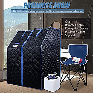 HOSAUNA Portable Steam Sauna Tent Folding Home Sauna Personal Sauna Spa with 2L Pot 1000W Nine-Speed Temperature Adjustment with Chair Remote Control for Detox Relax Indoor Sauna Black