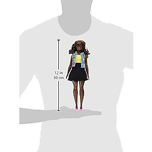 Barbie Curvy African-American Doll in Denim Emoji Vest and Black Skirt