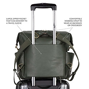 TWELVElittle Peek A Boo Convertible Hobo Diaperbag Backpack with Changing Pad, Wipes Case and Stroller Clips, Vegan Leather- Olive